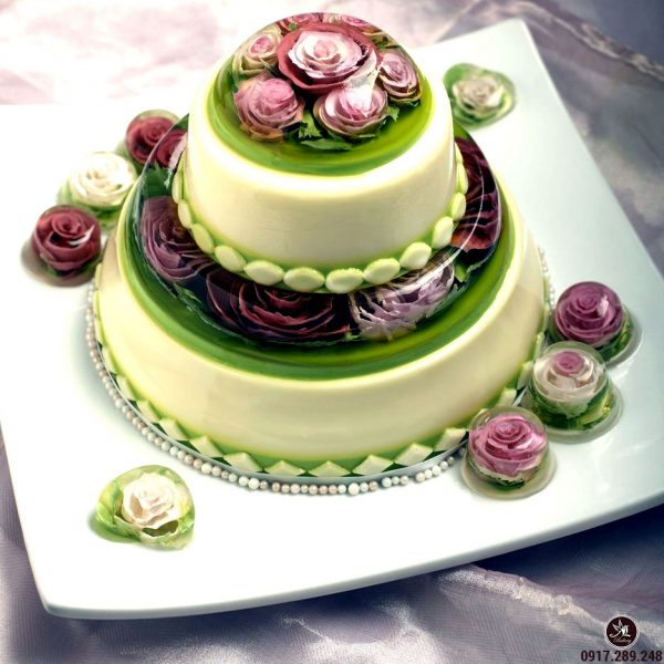 Bánh rau câu 2 tầng trang trí hoa hồng | Bánh kem cao cấp